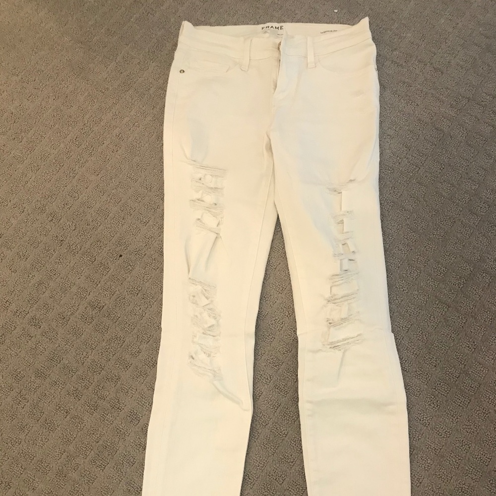 Frame Ripped White Jeans - Gem